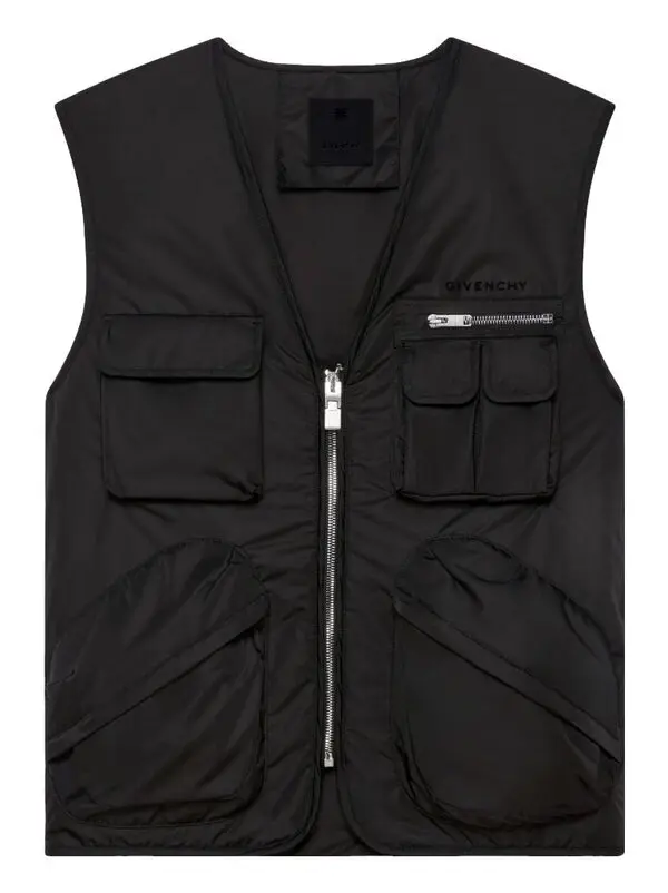 Givenchy Zip-up Logo Embroidered Vest - Black