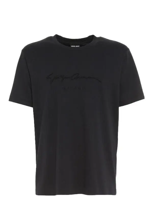 Giorgio Armani Logo Embroidered Crewneck T-shirt - Black