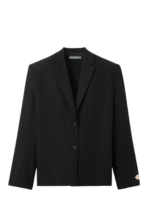 Jacquemus Single-breasted Wool Blazer With Embroidered Patch - Black