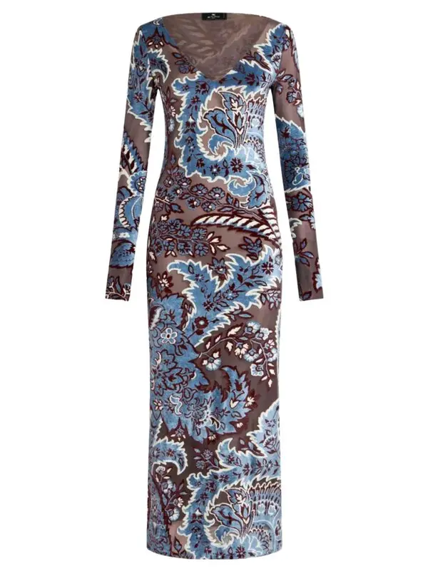 Etro Jacquard Velvet Paisley Maxi Dress - Light Blue