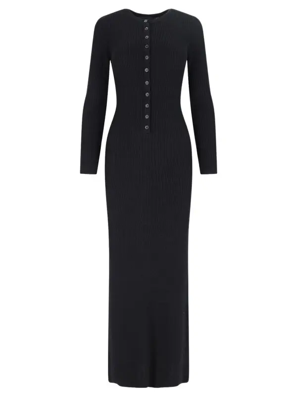 NILI LOTAN Roxy Ribbed Knit Maxi Dress With Button Closure - Black