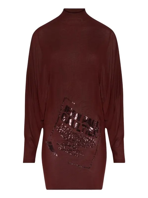 JEAN PAUL GAULTIER Turtleneck Dress With Sequin Embellishments And Batwing Sleeves - Brown