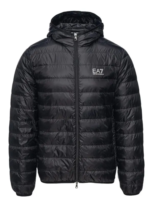 EA7 Padded Hooded Jacket With Logo - Black