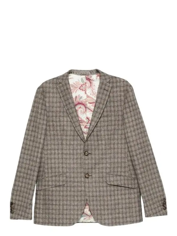 Etro Checked Blazer With Paisley Lining - Gray