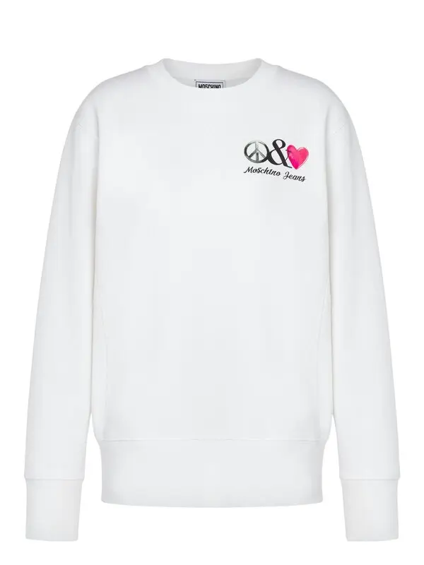 Moschino Take Away' Printed Round Neck Long Sleeve Sweater - White