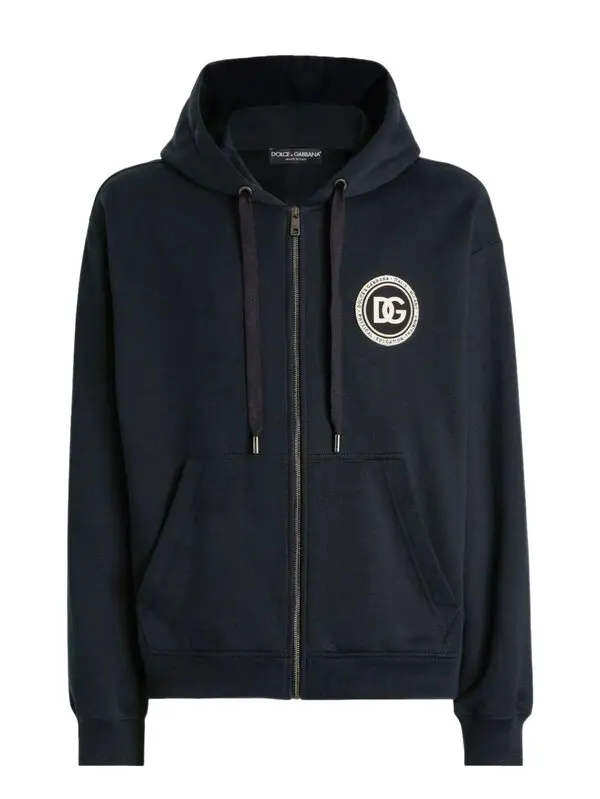 Dolce & Gabbana Logo Patch Zip Hoodie - Black