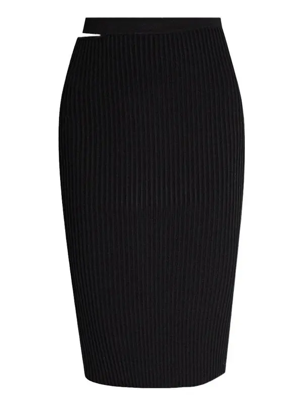 Helmut Lang Ribbed Knit Midi Skirt With Cut-out Detail - Black