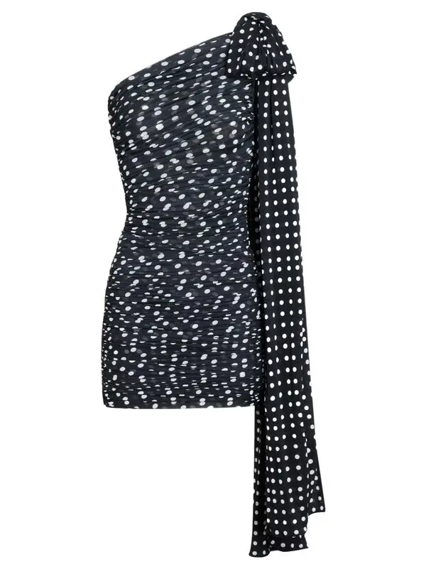 PATOU One-shoulder Draped Polka Dot Dress - Black