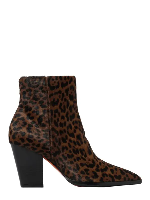 Santoni Leopard-print Block-heel Ankle Boots - Black
