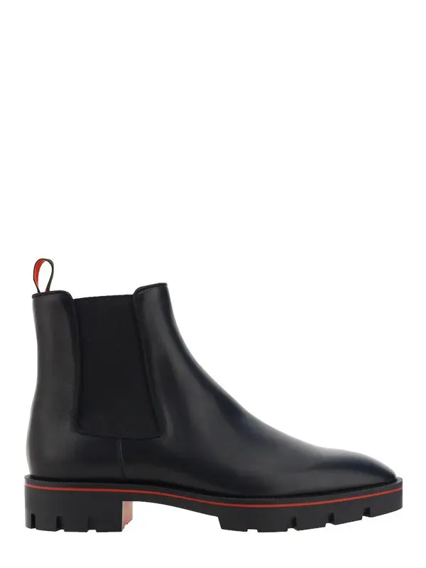 CHRISTIAN LOUBOUTIN Slip-on Ankle Boots With Elastic Sides And Striped Sole - Black