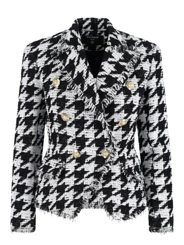 Balmain Houndstooth Tweed Blazer - Black