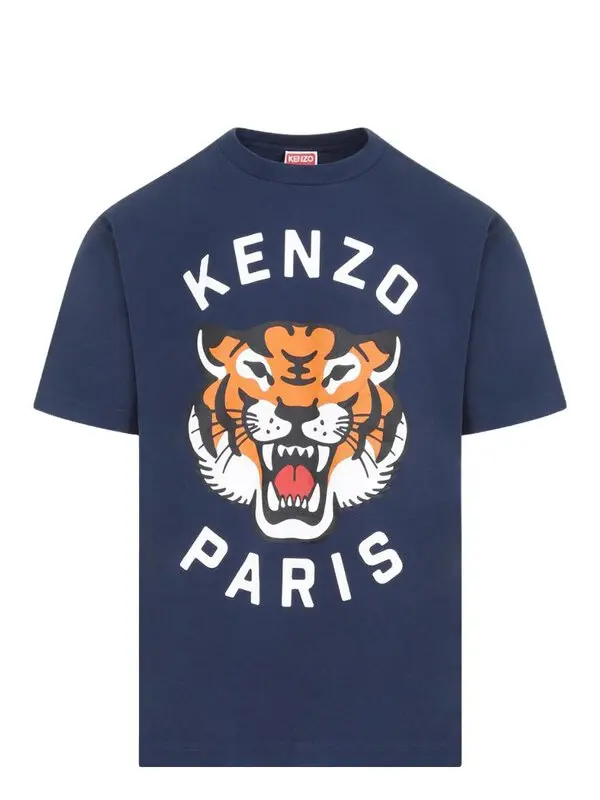 Kenzo Lucky Tiger Logo Printed Crewneck T-shirt - Blue