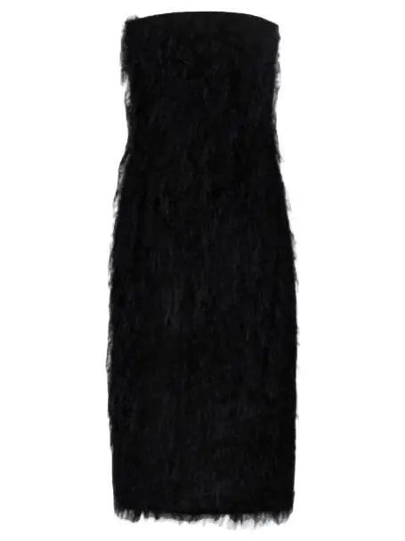 FERRAGAMO Strapless Feathered Dress - Black