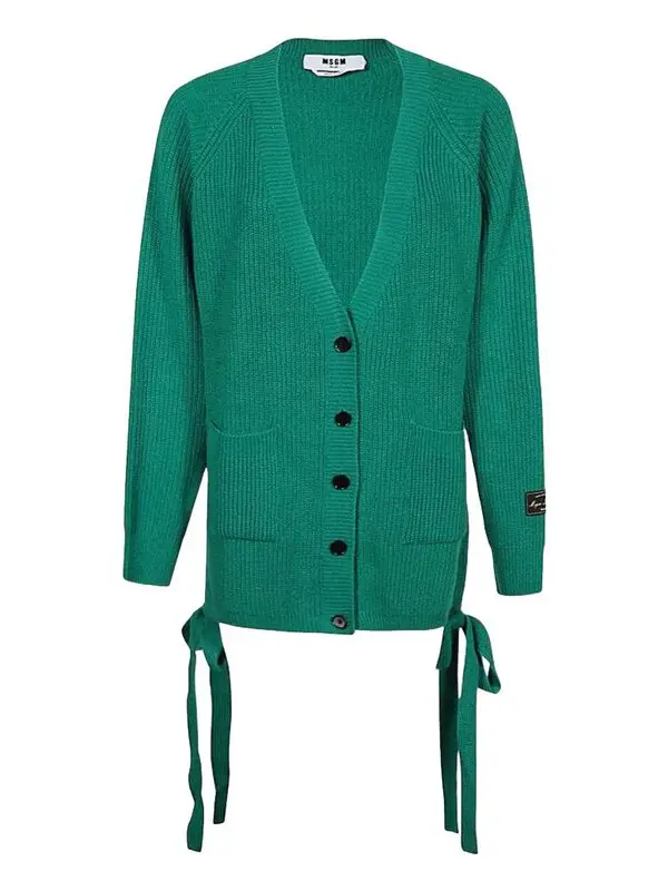 MSGM Logo Patch Knitted Cardigan - Green