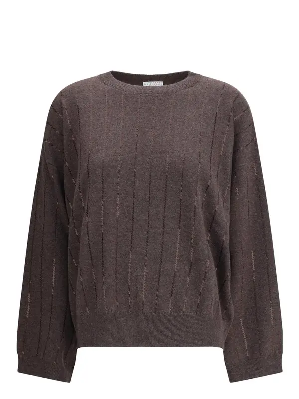 Brunello Cucinelli Crewneck Knitted Jumper With Ribbed Accents - Black
