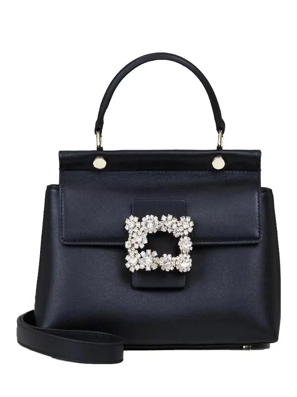 ROGER VIVIER Mini Viv'flower Strass Handbag - Black