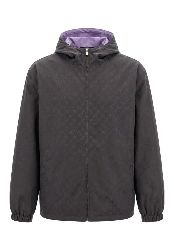 Gucci Reversible Gg Monogram Zip-up Jacket - Lavender And Gray