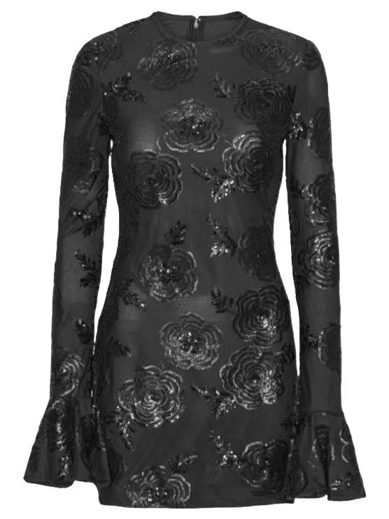ROTATE BY BIRGER CHRISTENSEN Sequin Embroidered Mini Dress - Black