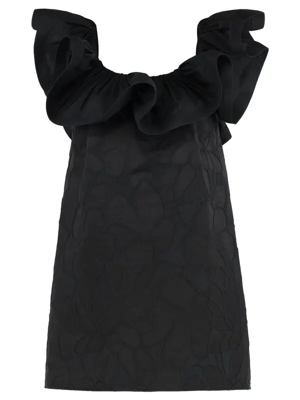 Elisabetta Franchi Ruffled Floral Jacquard Mini Dress - Black