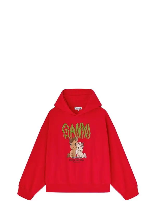GANNI Red Graphic Cropped Hoodie - Cherry Red