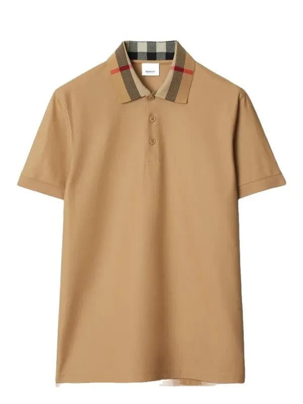 Burberry Check Collar Short Sleeved Polo Shirt - Light Brown