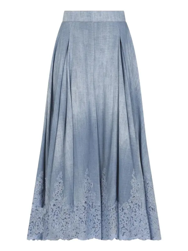Ermanno Scervino High Waist Midi Skirt With Lace Details - Blue
