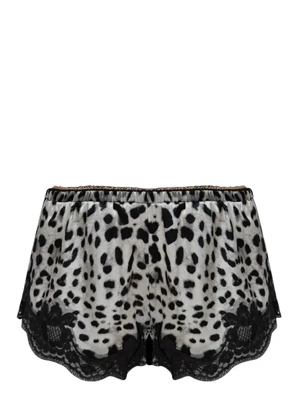 Dolce & Gabbana Leopard Print Satin Shorts With Lace Trim - Black