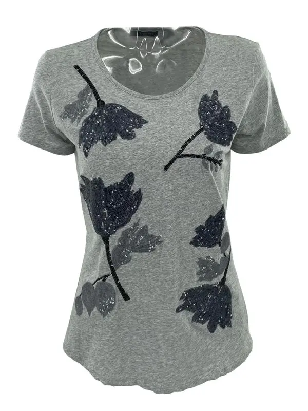 Sportmax Short Sleeve T-shirt With Graphic Detail - Gray