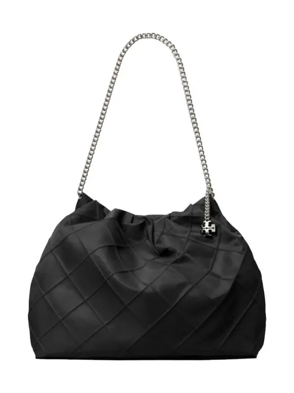 Tory Burch Fleming Quilted Hobo Shoulder Bag - Black