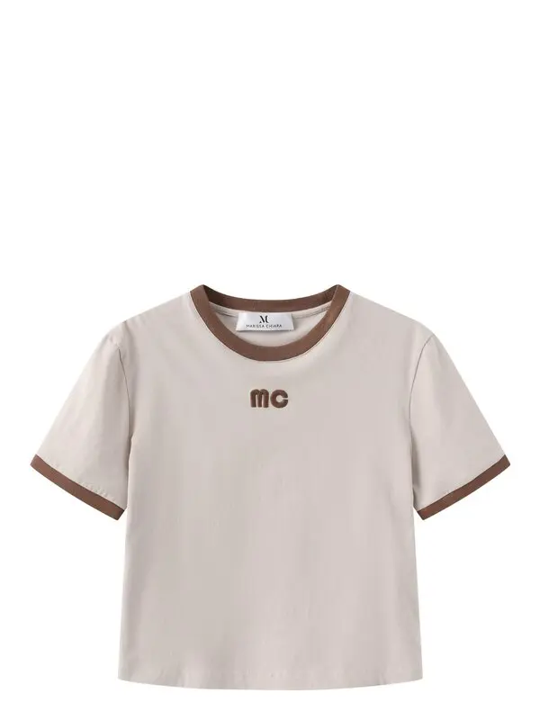 Marissa Chiara Short Sleeve Cropped T-shirt With Contrasting Trim - Brown