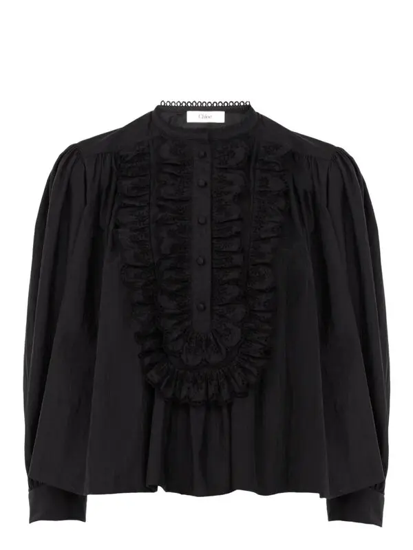 Chloé Gathered Ruffle Top - Black