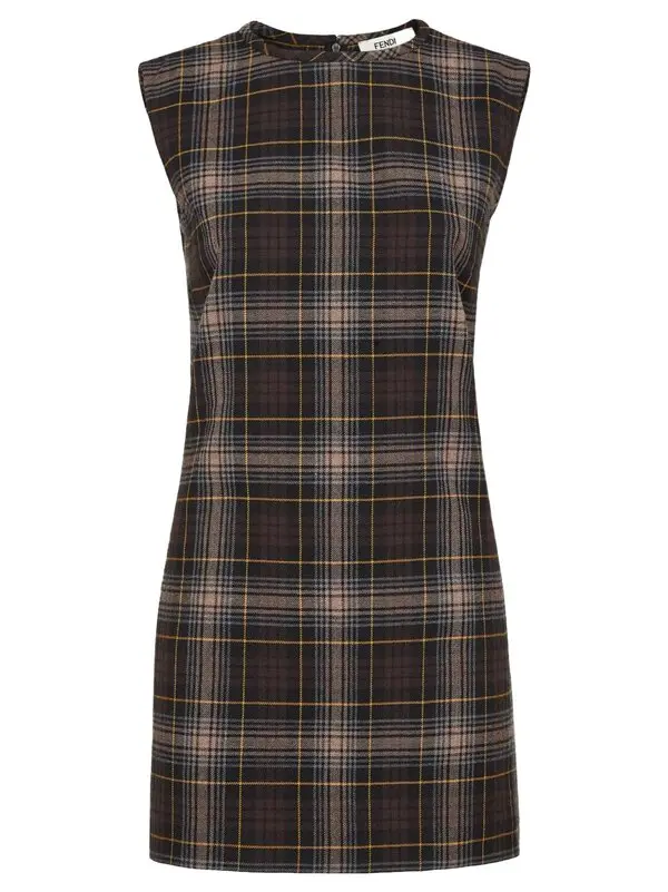 Fendi Tartan Sleeveless Mini Dress - Brown