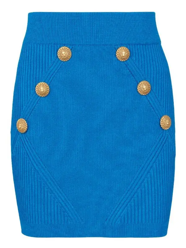 Balmain Button Detailed Mini Knitted Skirt - Blue