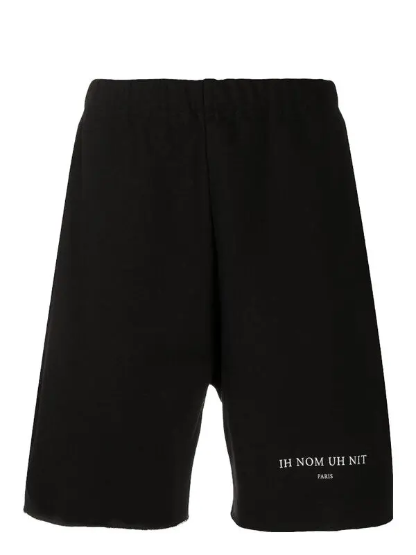 IH NOM UH NIT Logo Fringed Hem Shorts - Black