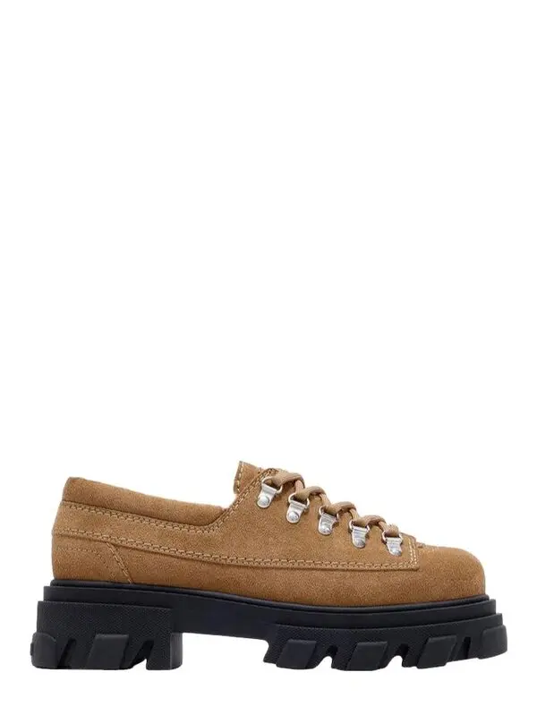 GANNI Suede Furry Lined Cleated Derbies - Brown