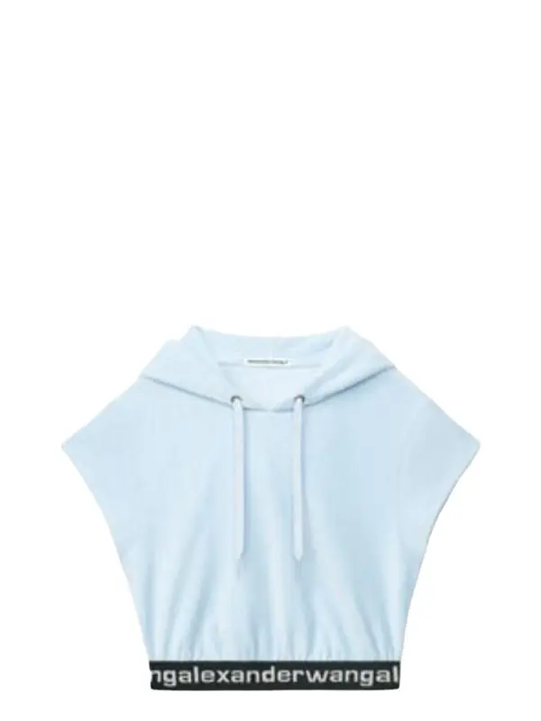 Alexander Wang Cropped Corduroy Hoodie With Logo Belt - Blue