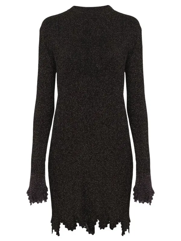 Chloé Ribbed-knit Mini Dress With Scalloped Lace Trim - Black