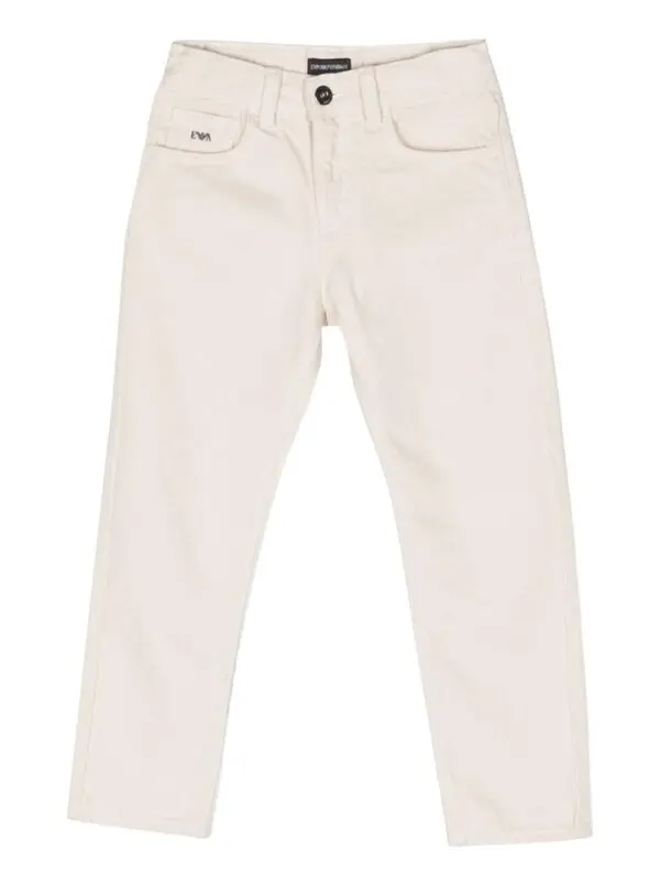 Emporio Armani Cotton Slim-cut Trousers With Emblem Detail - White