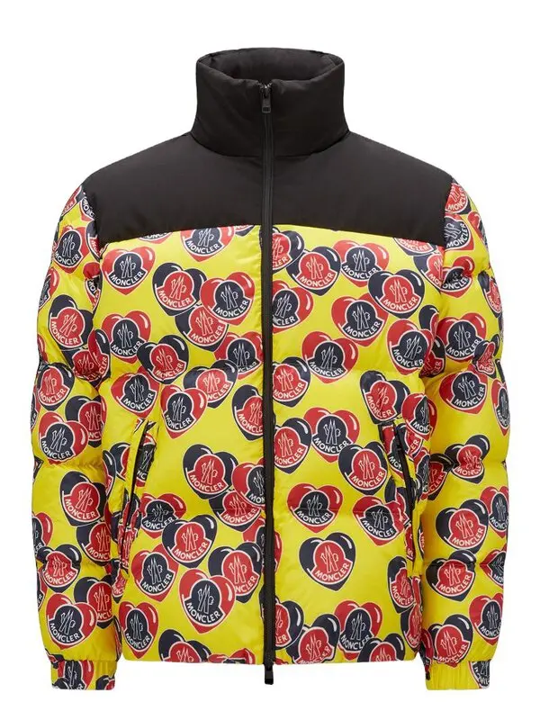 Moncler Antares Zip-up Short Down Jacket With Heart Motif - Black