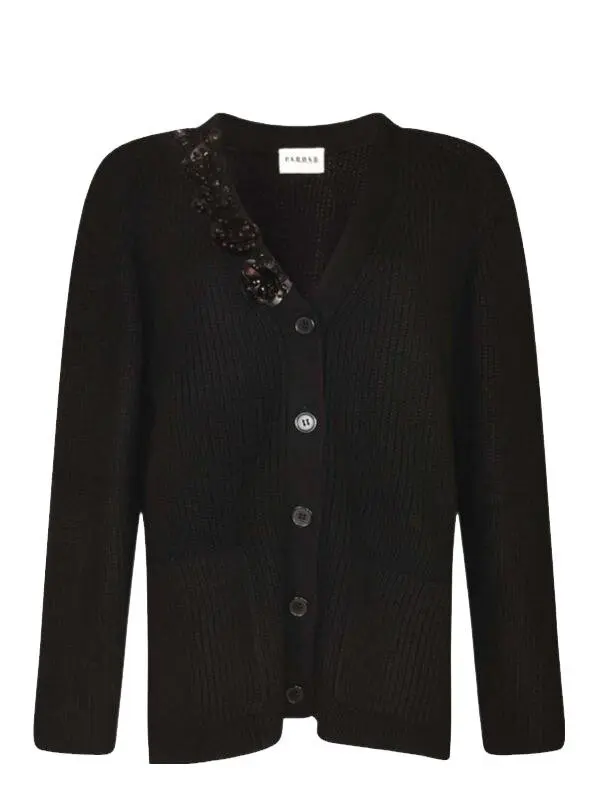 P.a.r.o.s.h Sequin Trim Buttoned Sweater - Black