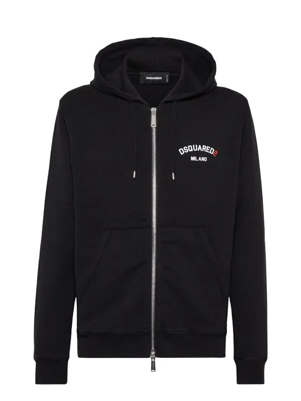 Dsquared2 Logo-printed Zip-up Drawstring Hoodie - Black
