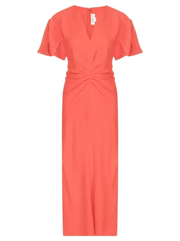 Victoria Beckham Short Sleeve Crepe Midi Dress - Orange