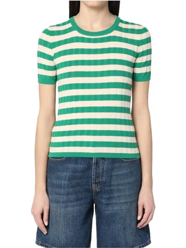 ROBERTO COLLINA Striped Ribbed T-shirt - Green