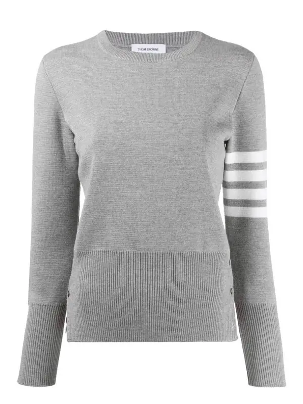 Thom Browne 4-bar Crewneck Knit Sweater - Light Gray