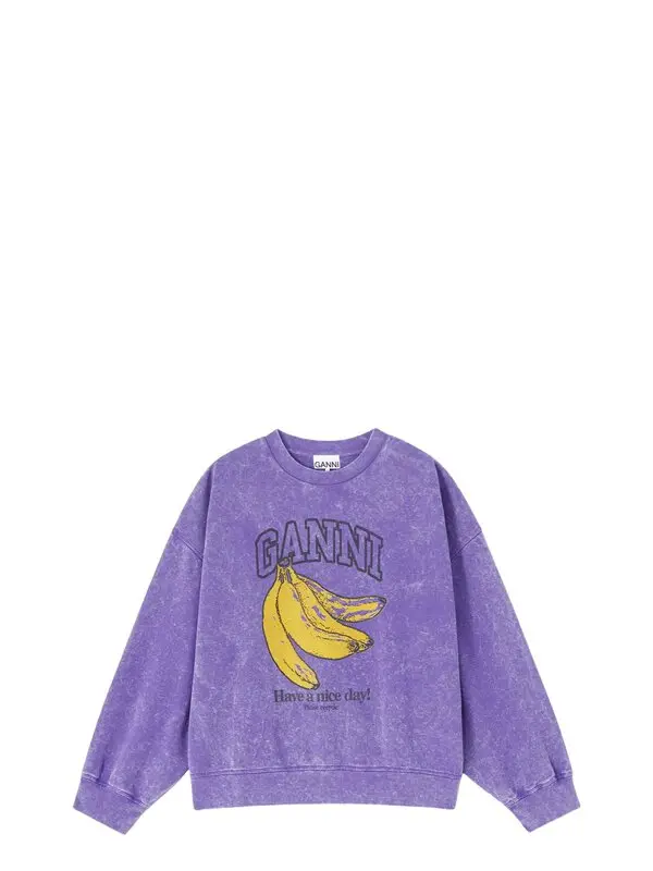 GANNI Retro Washed Crewneck Sweatshirt With Banana Graphic - Purple