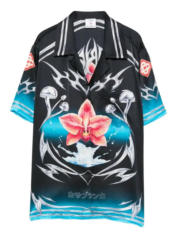 Casablanca Orchid-print Silk Shirt - Black