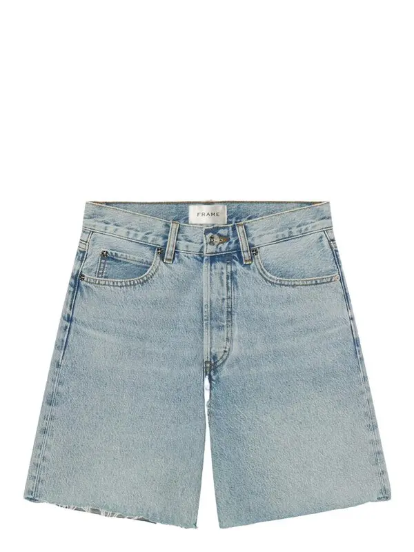 FRAME High Waist Denim Shorts With Raw Edge Hem - Gray