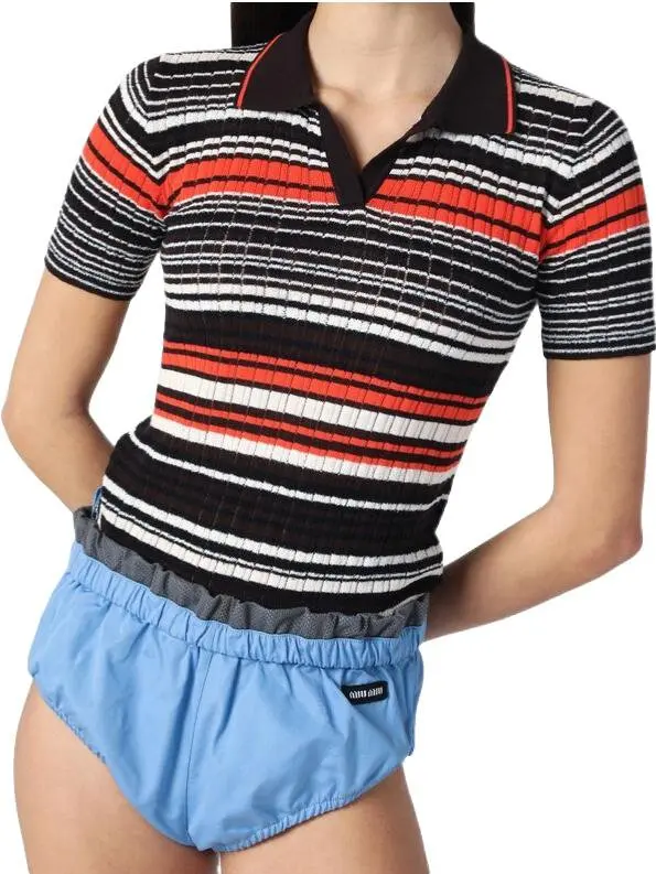 ROBERTO COLLINA Striped Knitted Polo Shirt - Multicolor