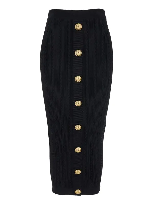 Balmain Cable-knit Midi Skirt With Branded Buttons - Black