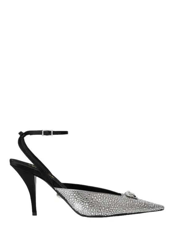 Versace 85mm Crystal La Medusa Slingback Pumps - Black  Silver